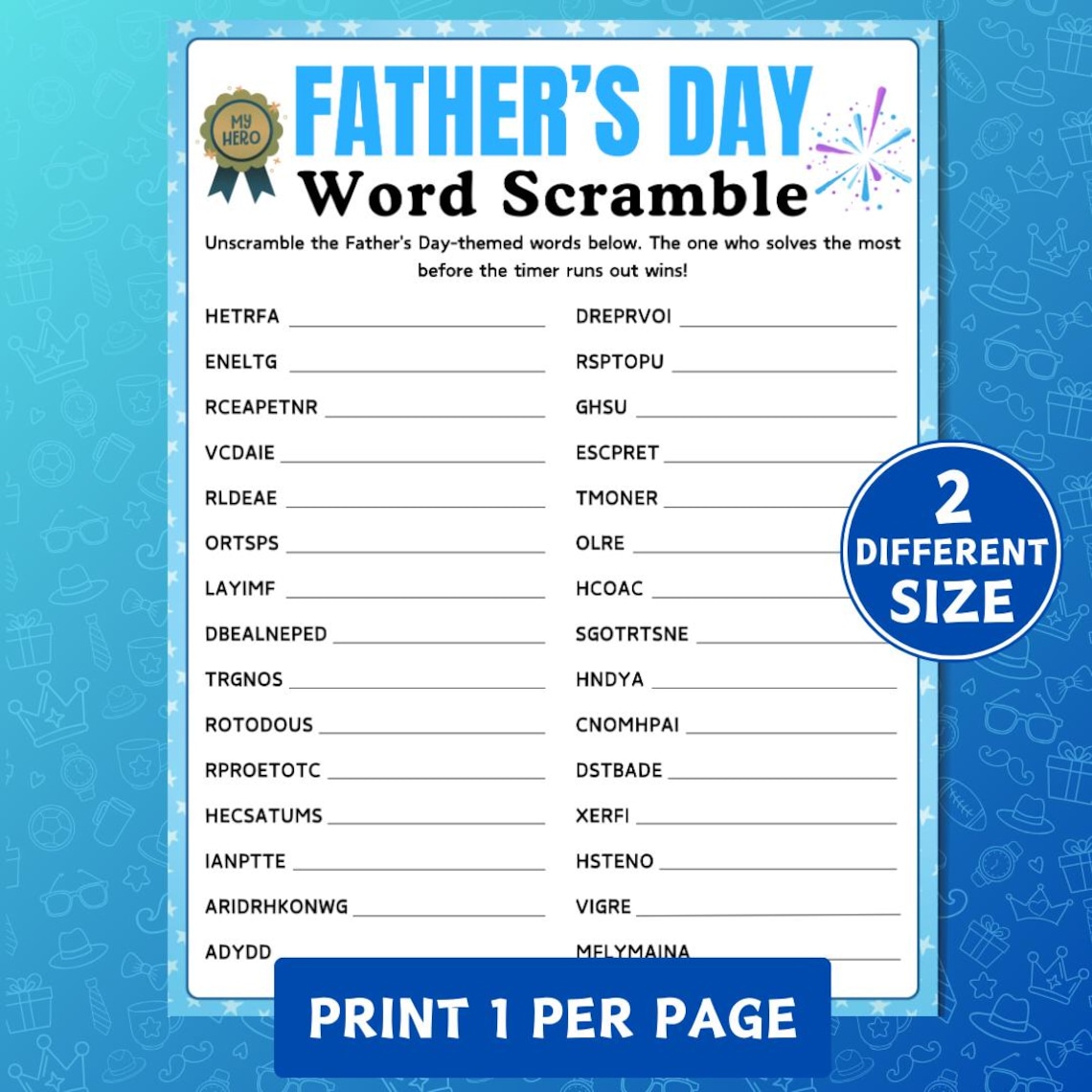 Father's Day Word Scramble Game, Printable Fathers Day Party Games ...