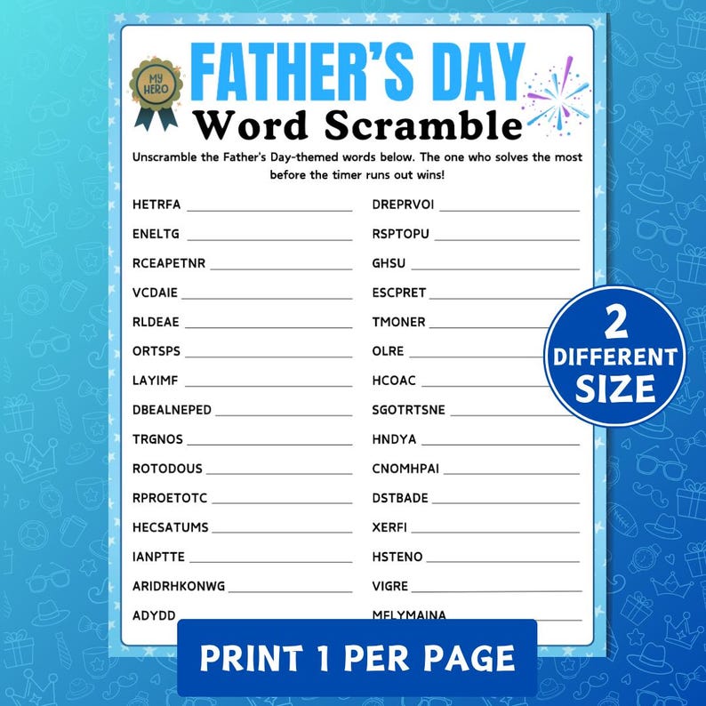 Father's Day Word Scramble Game, Printable Fathers Day Party Games ...