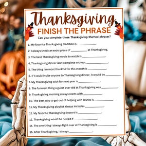 Thanksgiving Finish the Phrase Game, Printable Thanksgiving Game ...