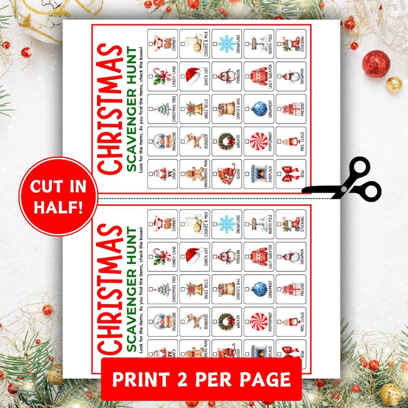 Christmas Scavenger Hunt, Indoor Treasure Hunt, Printable Christmas ...