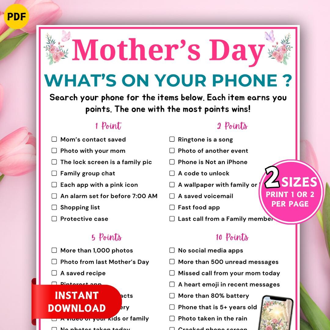 What’s on Your Phone Game, Printable Mothers Day Games, Cell Phone Game ...