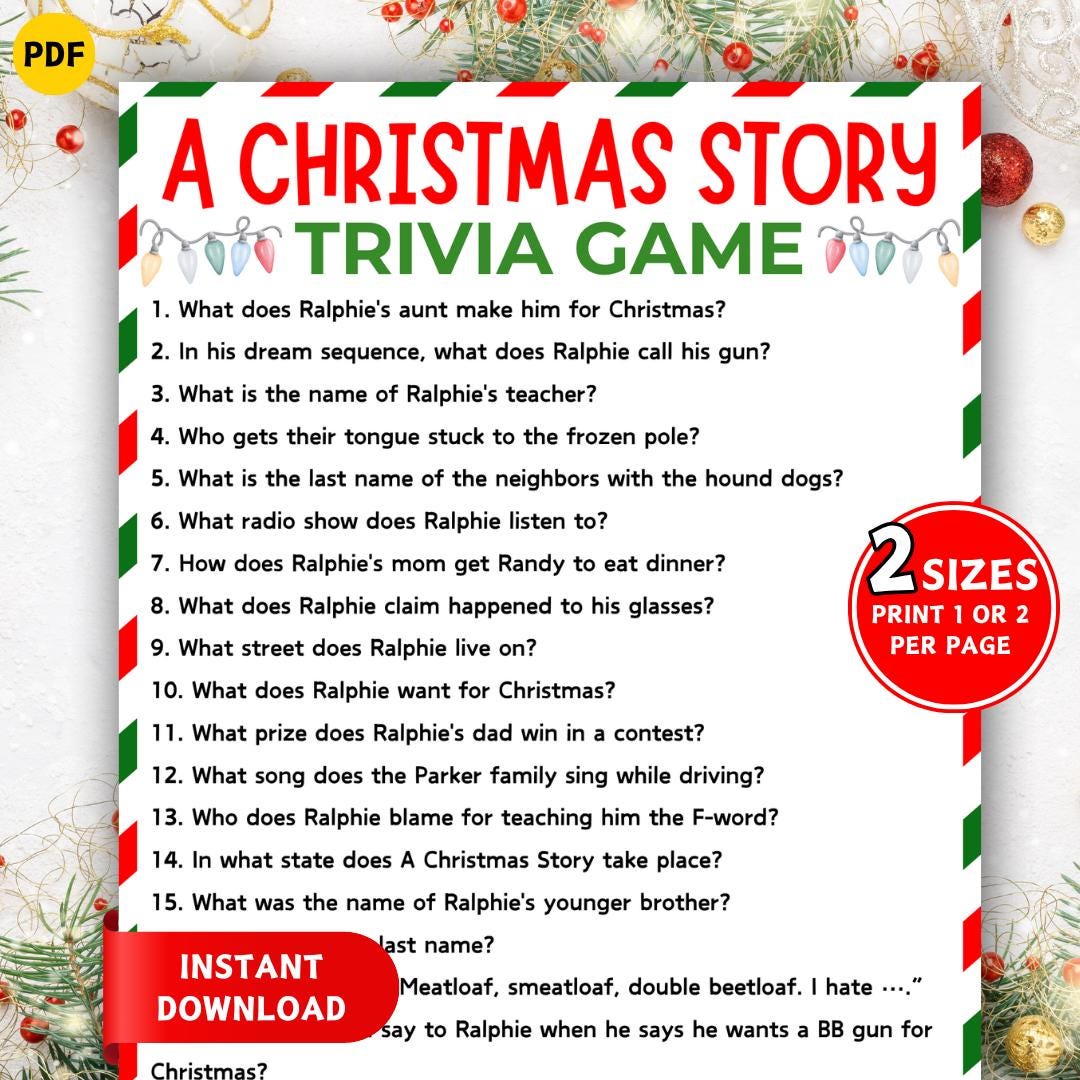 A Christmas Story Trivia Game, Christmas Printable Game, Xmas Movie ...
