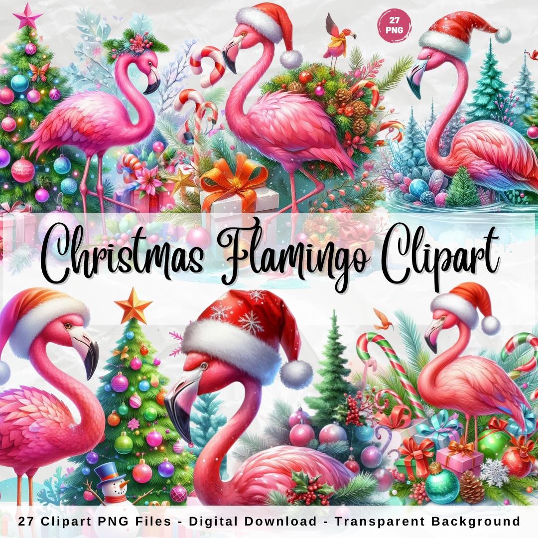 Funny Christmas Flamingo Clipart Bundle, Flamingo Christmas ...
