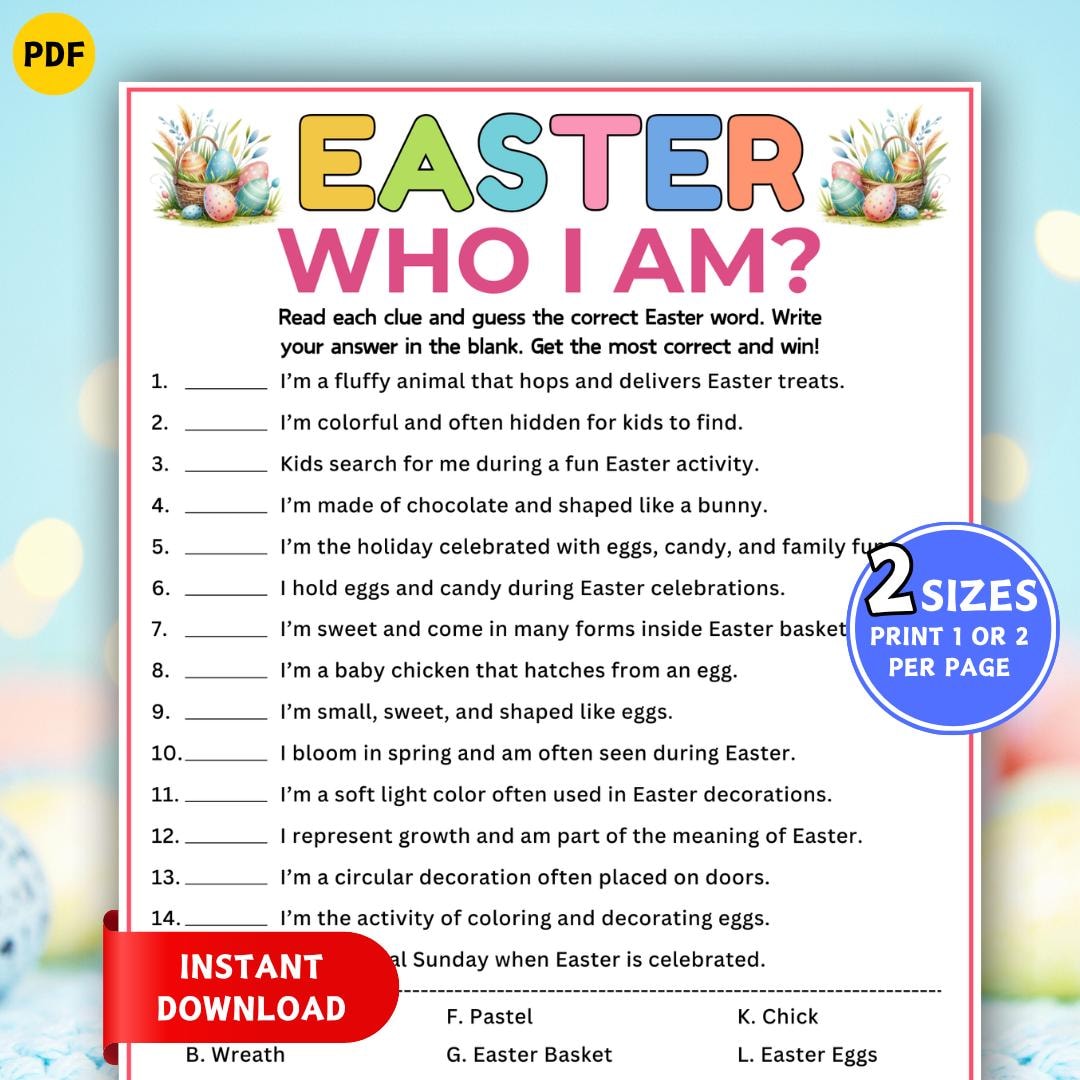 Easter Who Am I Riddles, Easter Trivia Games, Fun Easter Party Game for ...