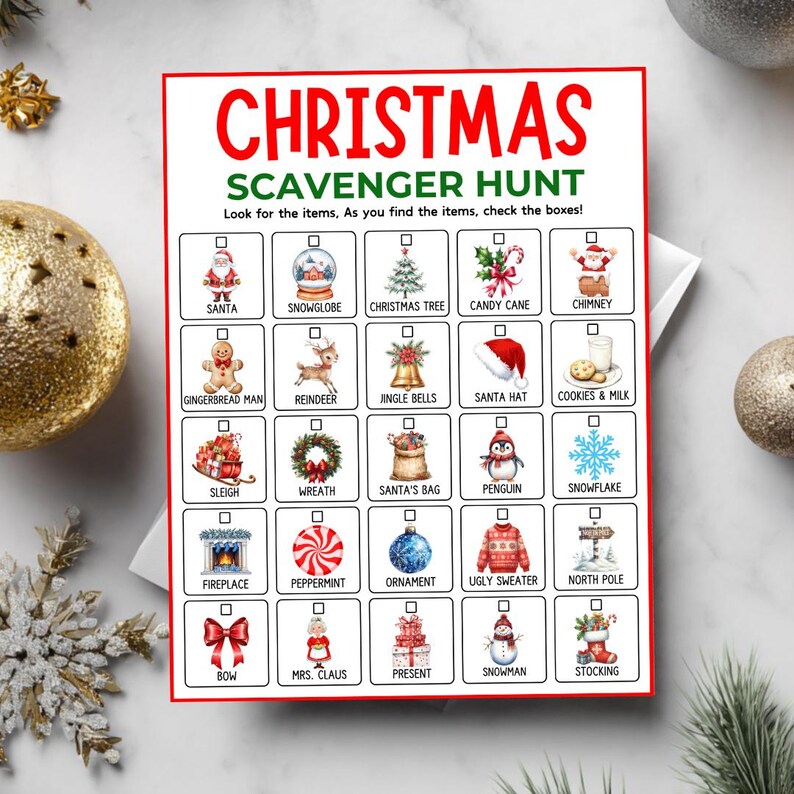 Christmas Scavenger Hunt, Indoor Treasure Hunt, Printable Christmas ...