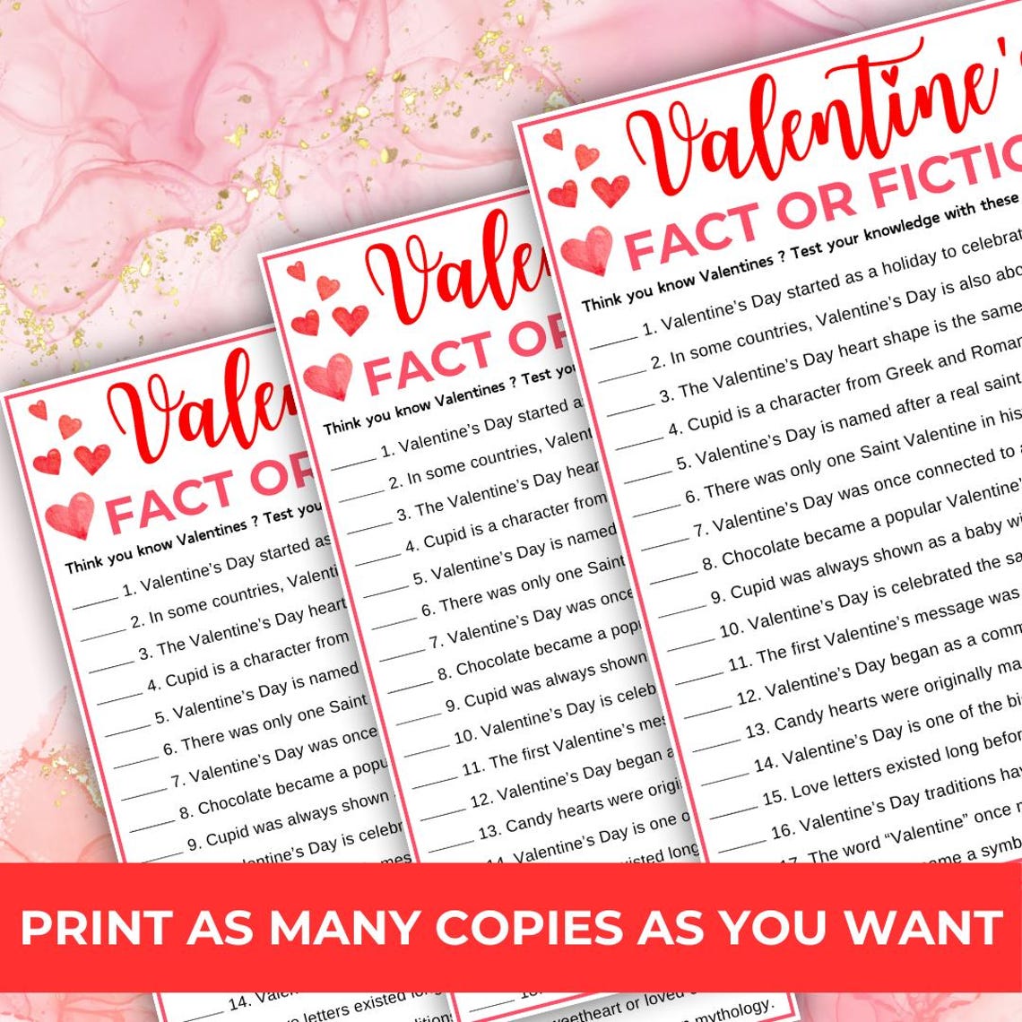 Valentine's Day Fact or Fiction Game, Printable Trivia Party Game ...
