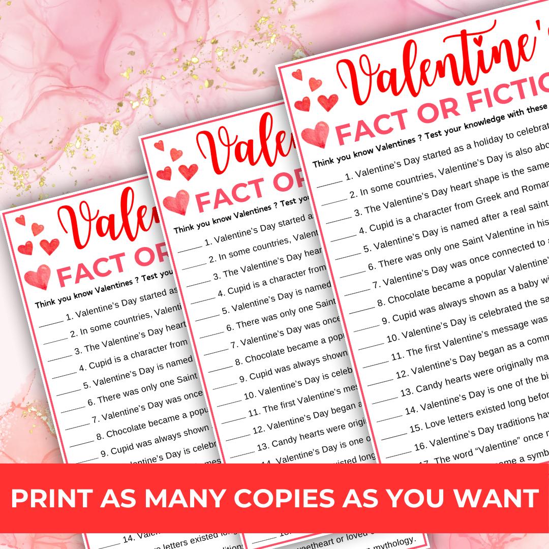 Valentine's Day Fact or Fiction Game, Printable Trivia Party Game ...