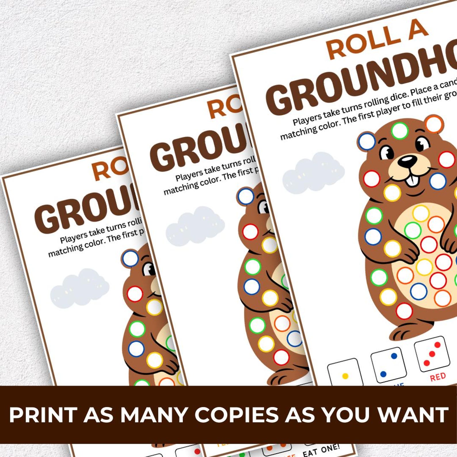 Roll A Groundhog Dice Game, Printable Groundhog Day Game, Group Family ...