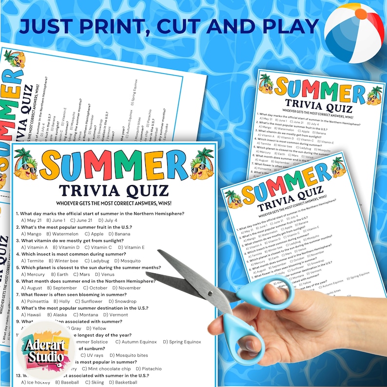 Summer Trivia Game, Printable Summer Party Game, Summer Activities for ...