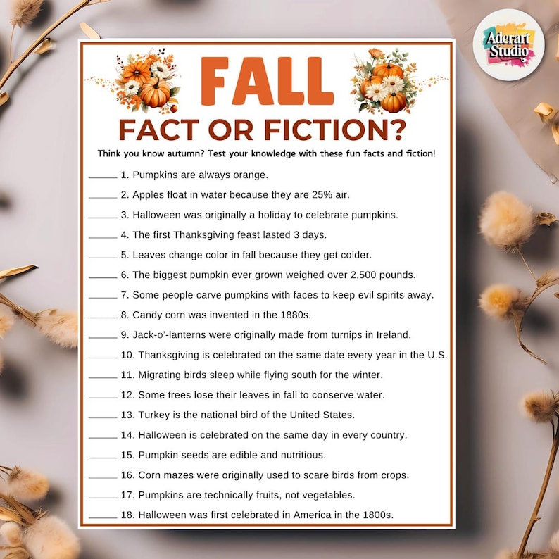 Fall Fact or Fiction Game, Printable Autumn Fact Quiz, Fall Trivia Game ...