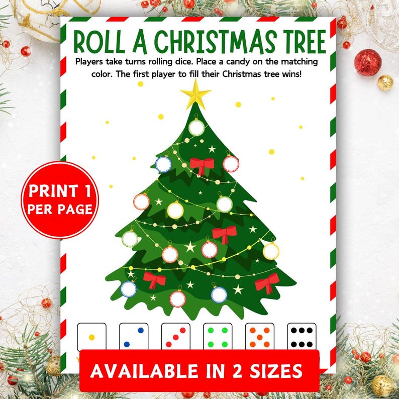 Roll a Christmas Tree Game, Printable Christmas Game for Kids & Adult ...