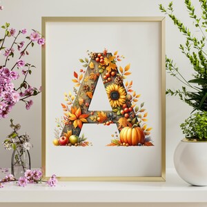 Watercolor Autumn Floral Alphabet Clipart Bundle, Flower Alphabet ...