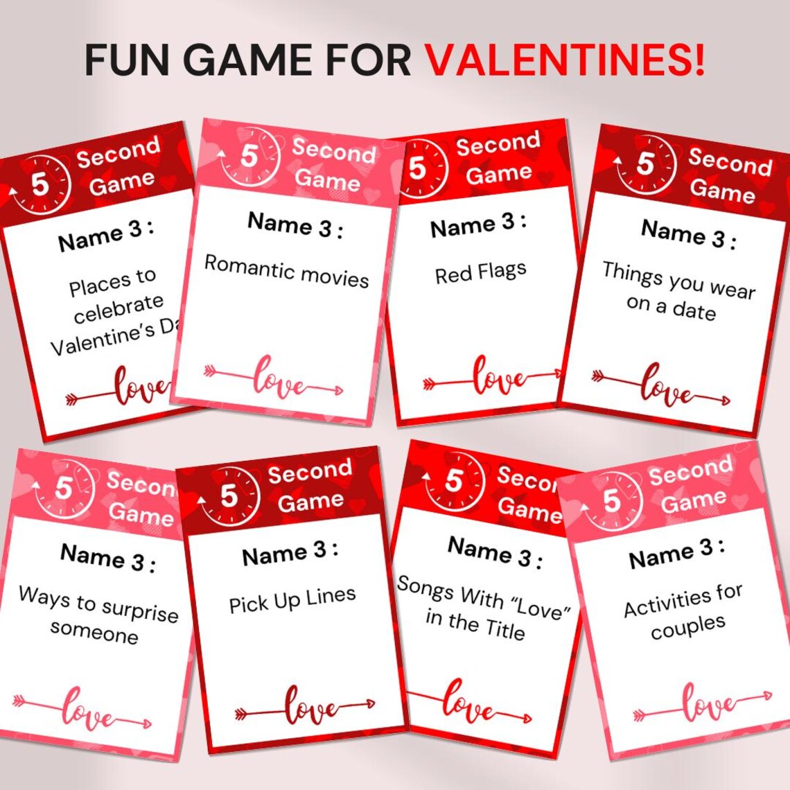 Valentine's Day 5 Second Game, Valentines Party Game, Printable ...