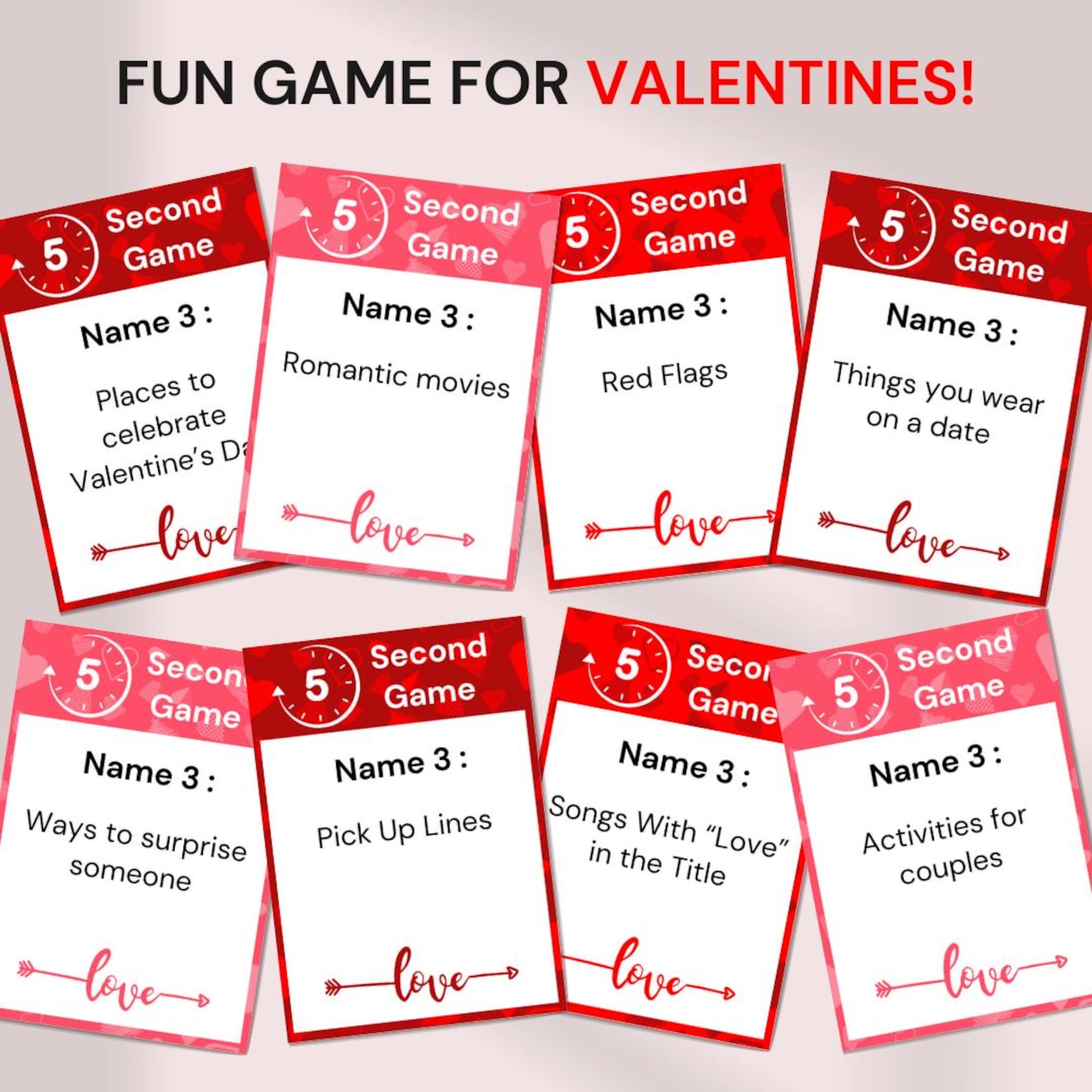 Valentine's Day 5 Second Game, Valentines Party Game, Printable ...