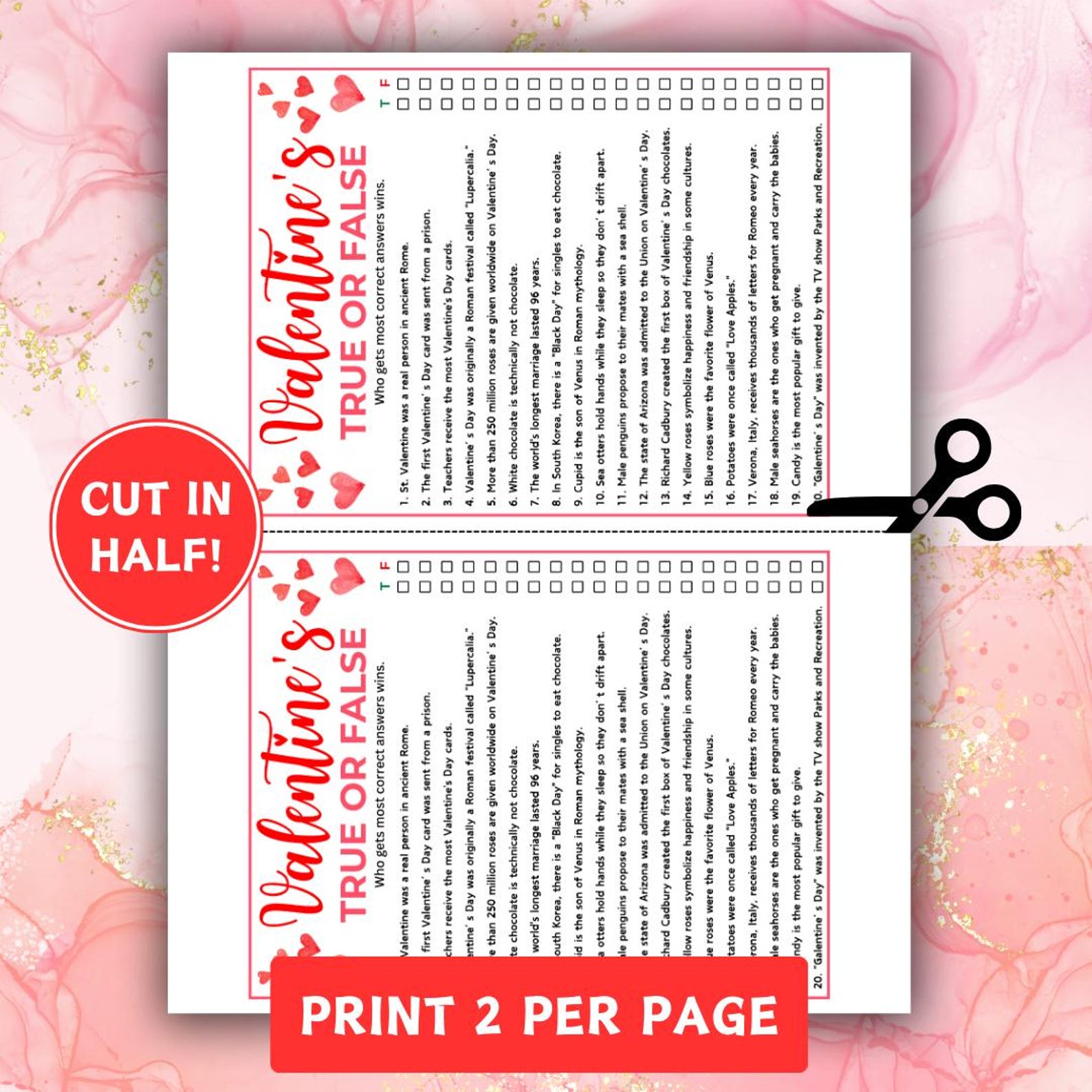 Valentine's Day True or False Game, Printable Valentines Day Game ...