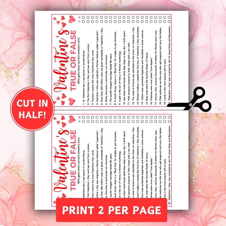 Valentine's Day True or False Game, Printable Valentines Day Game ...