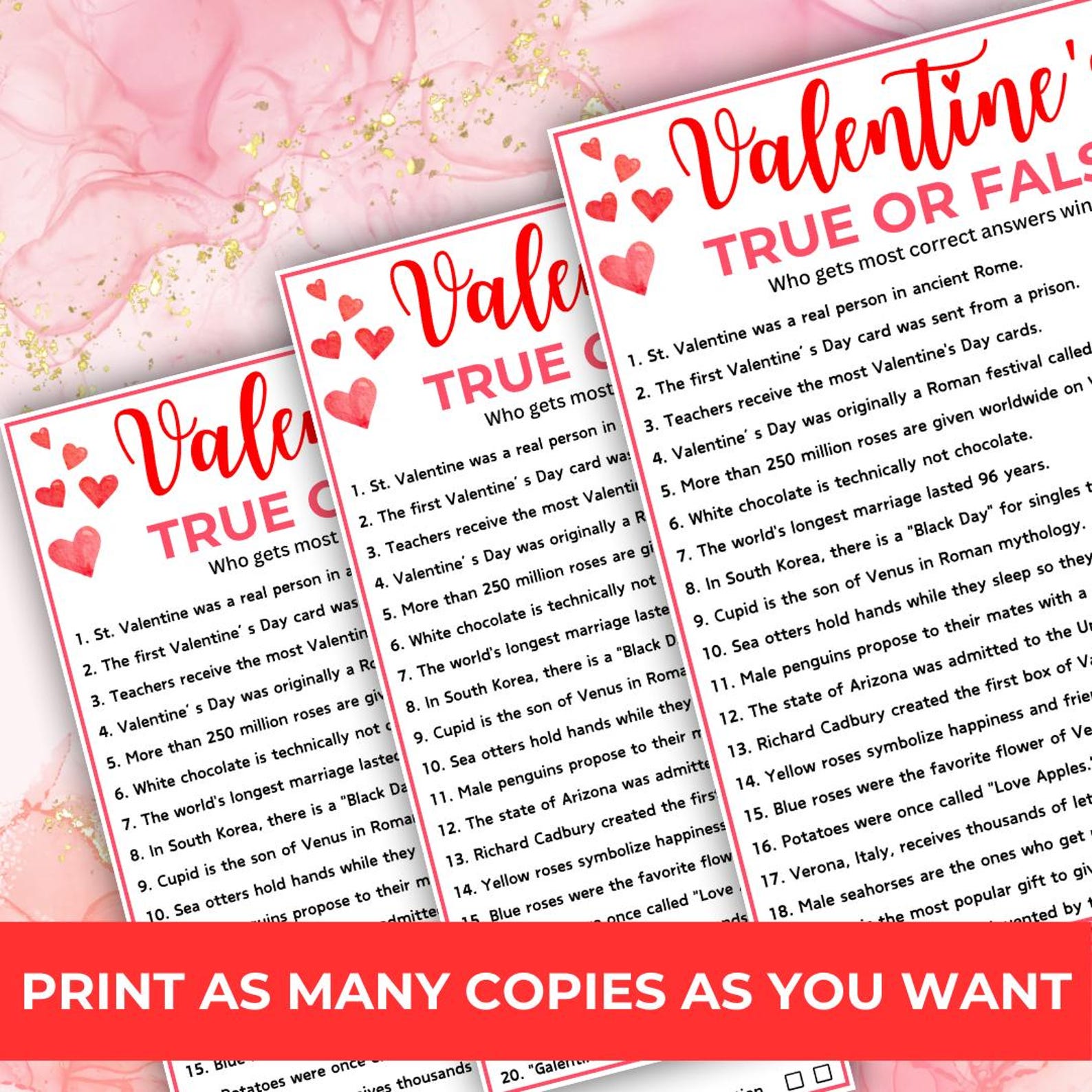 Valentine's Day True or False Game, Printable Valentines Day Game ...