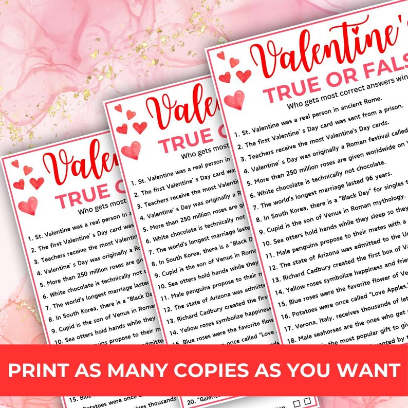 Valentine's Day True or False Game, Printable Valentines Day Game ...