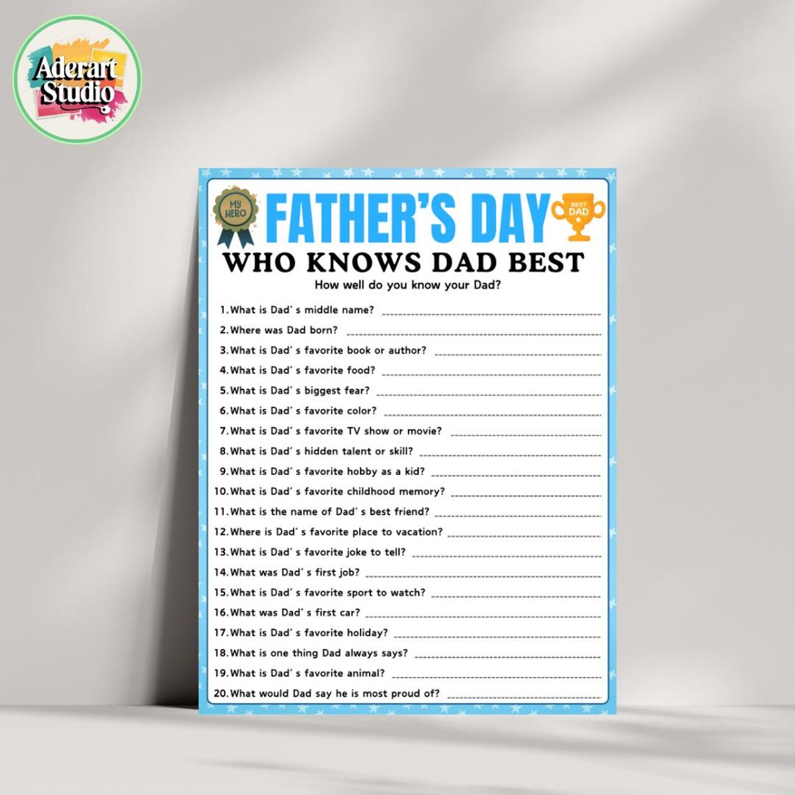 Father's Day Who Knows Dad Best Game, Father's Day Party Game, Daddy ...