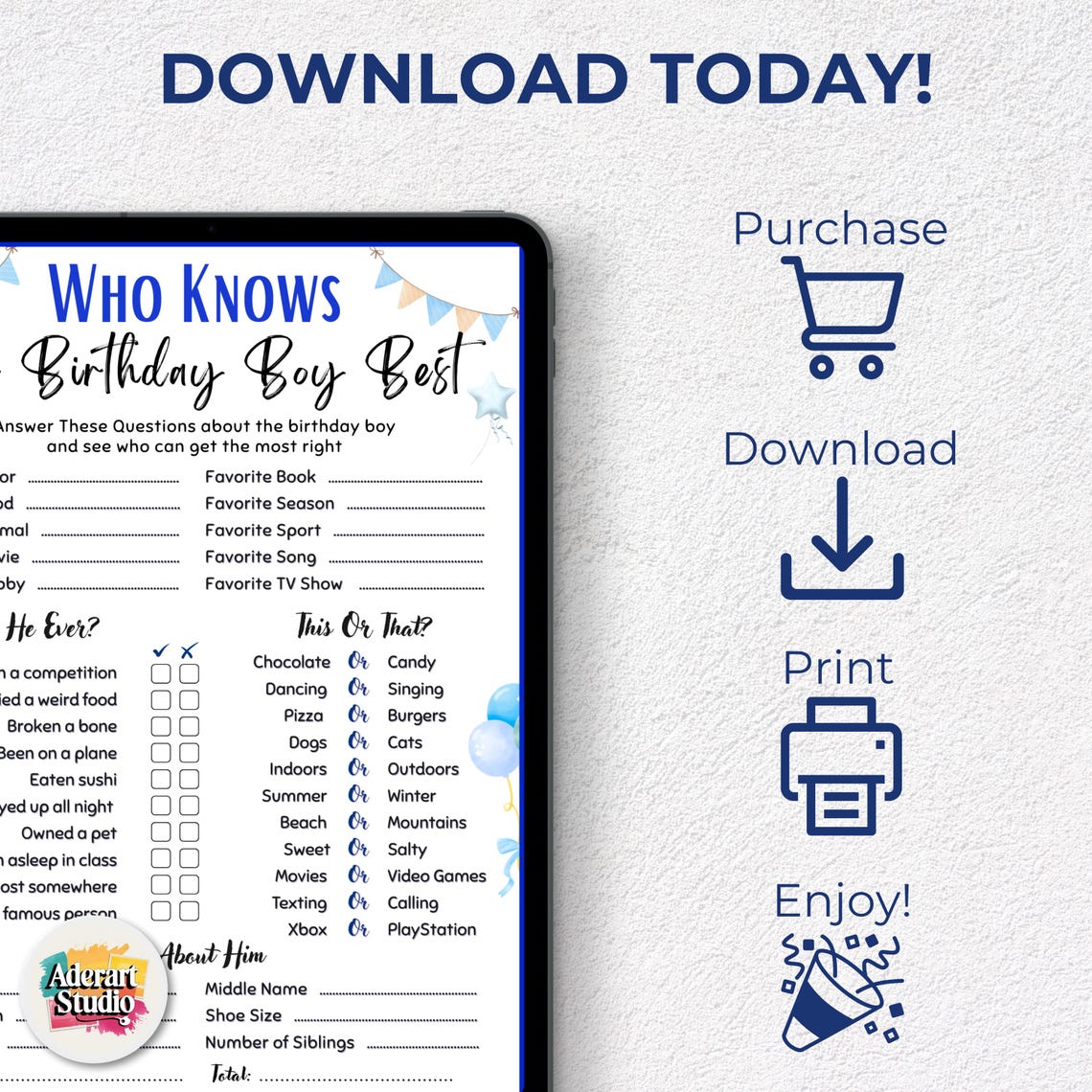Who Knows the Birthday Boy Best, Printable Birthday Party Game ...