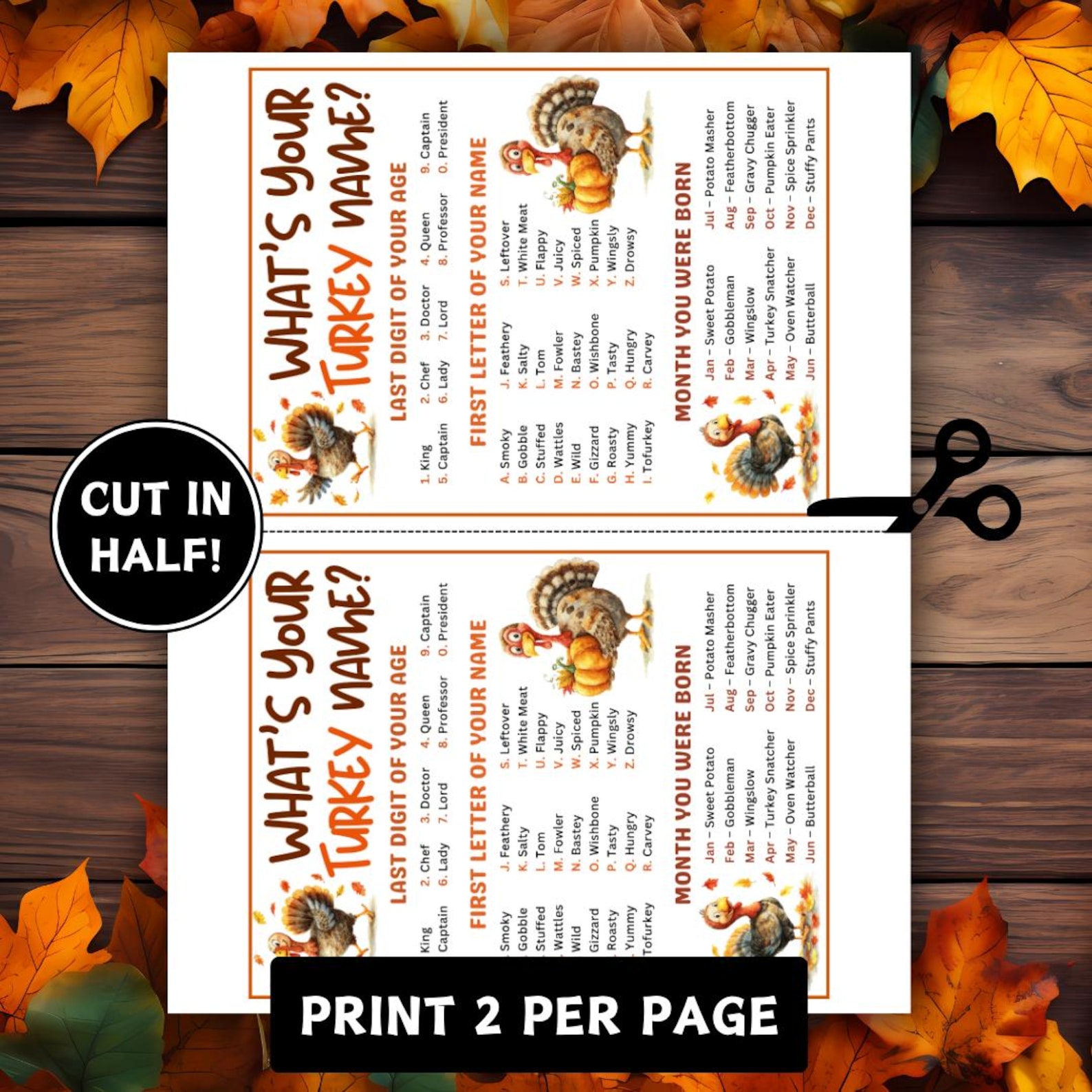 What's Your Turkey Name Game With Nametags, Printable Thanksgiving Game ...