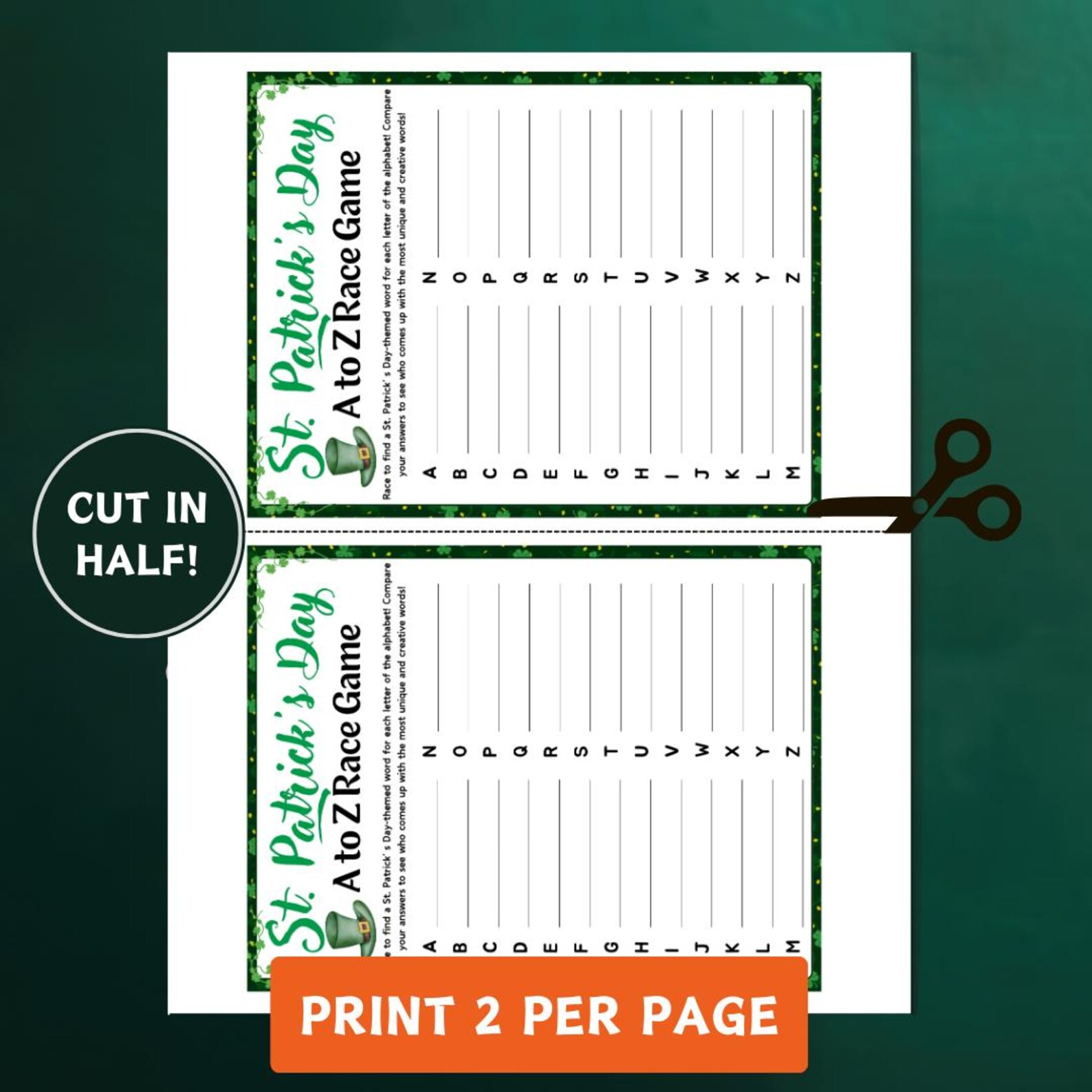 Printable St. Patrick's Day A to Z Game, A-Z Race Game, St Patricks Day ...