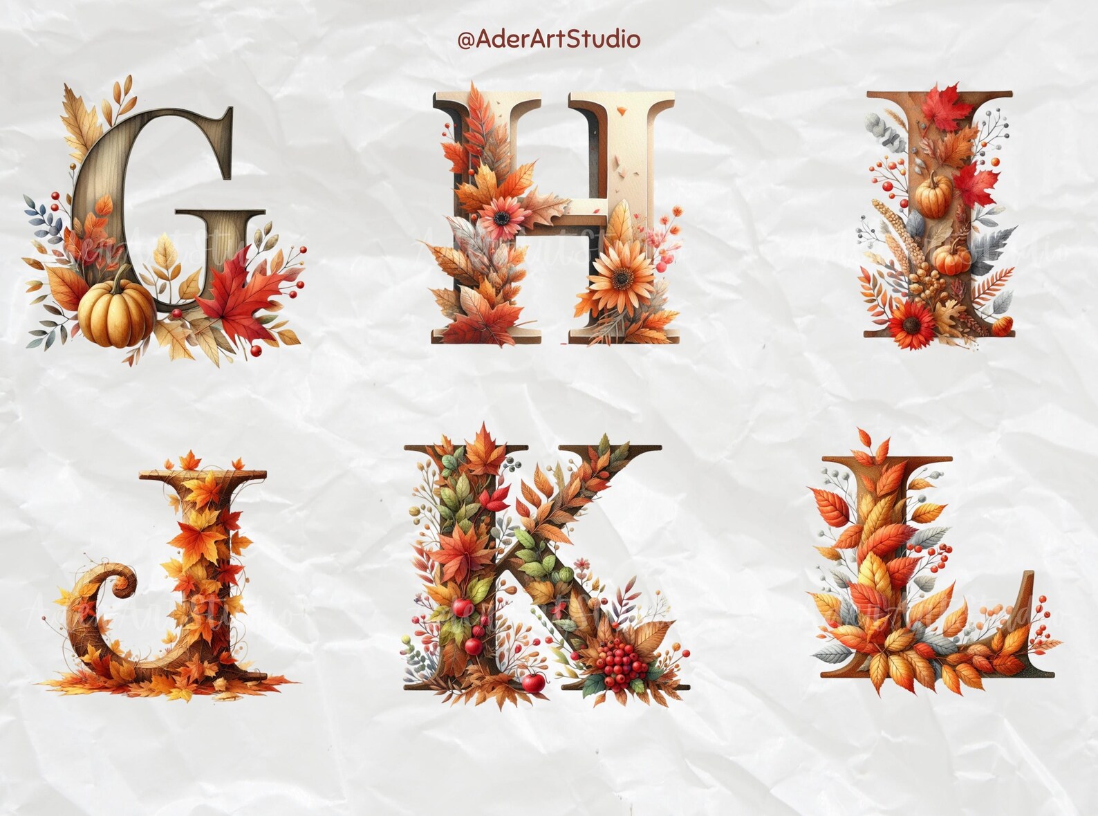 Watercolor Autumn Floral Alphabet Clipart Bundle, Flower Alphabet ...