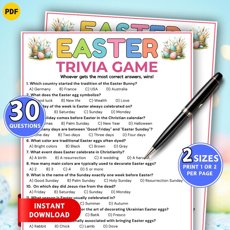 Easter Trivia Game, Printable Easter Trivia Quiz, Easter Games, Easter ...