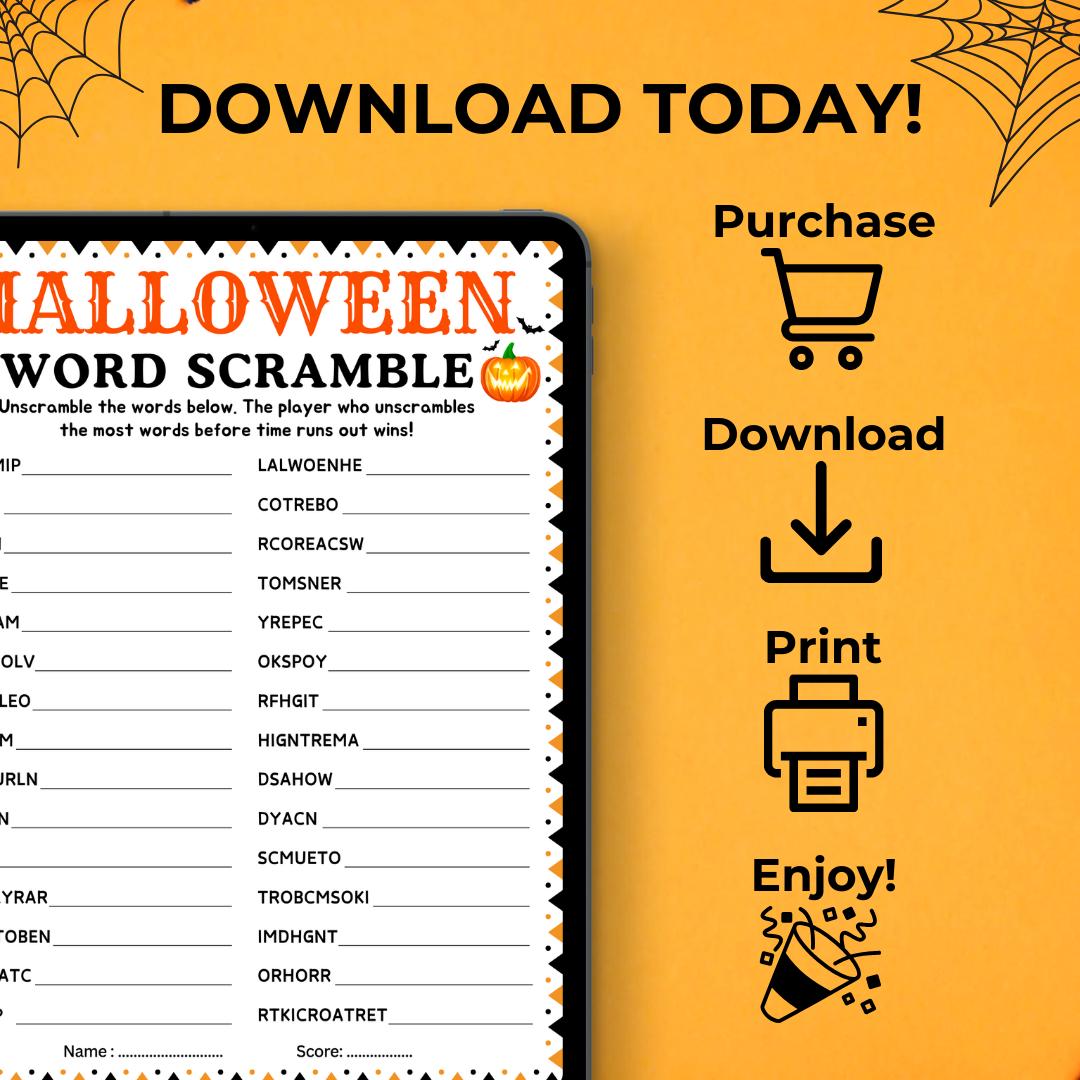 Halloween Word Scramble Game, Printable Halloween Game, Word Unscramble ...