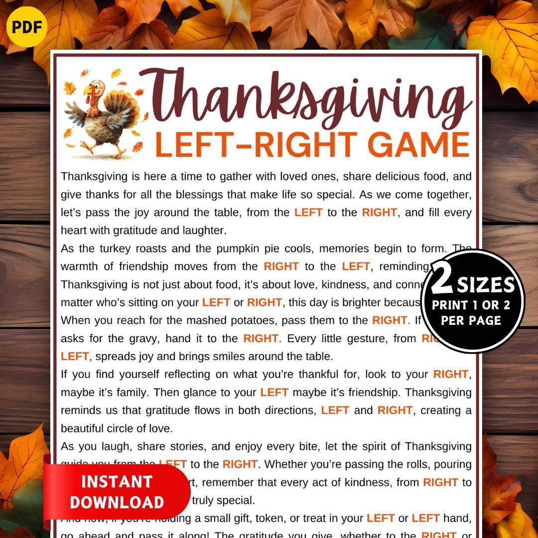 Thanksgiving Left Right Game, Fall Printable Games for Kids Teens ...