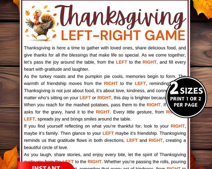 Thanksgiving Left Right Game, Fall Printable Games for Kids Teens ...