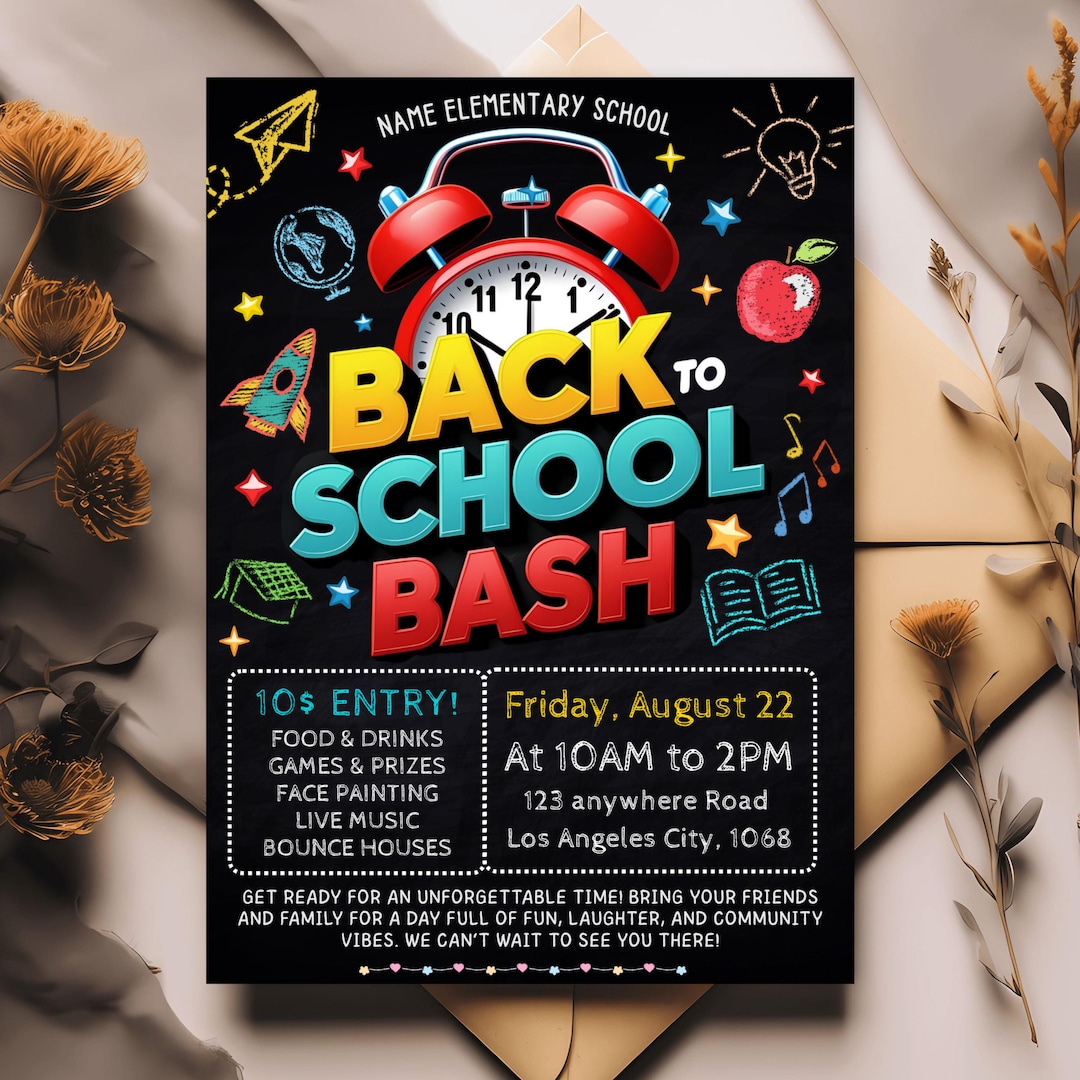 EDITABLE Back to School Bash Flyer, Back of School Party Invitation ...