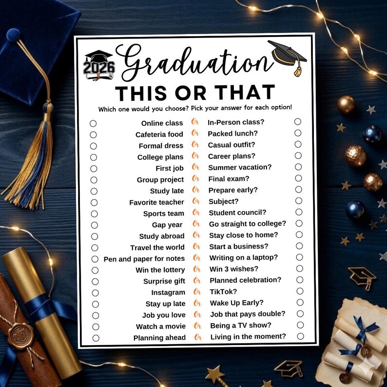 Printable This or That Graduation Game, Would You Rather, Graduation ...