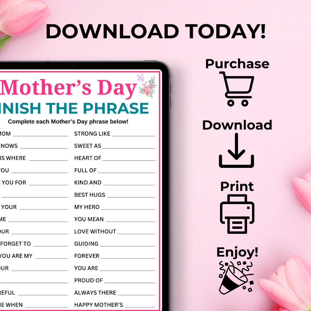 Mothers Day Phrase Game, Finish the Phrase, Printable Mothers Day Games ...