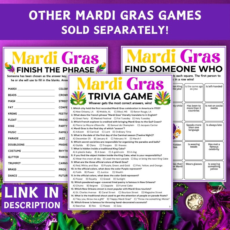 Mardi Gras Think Fast Game! Printable Mardi Gras Games, Think Quick ...