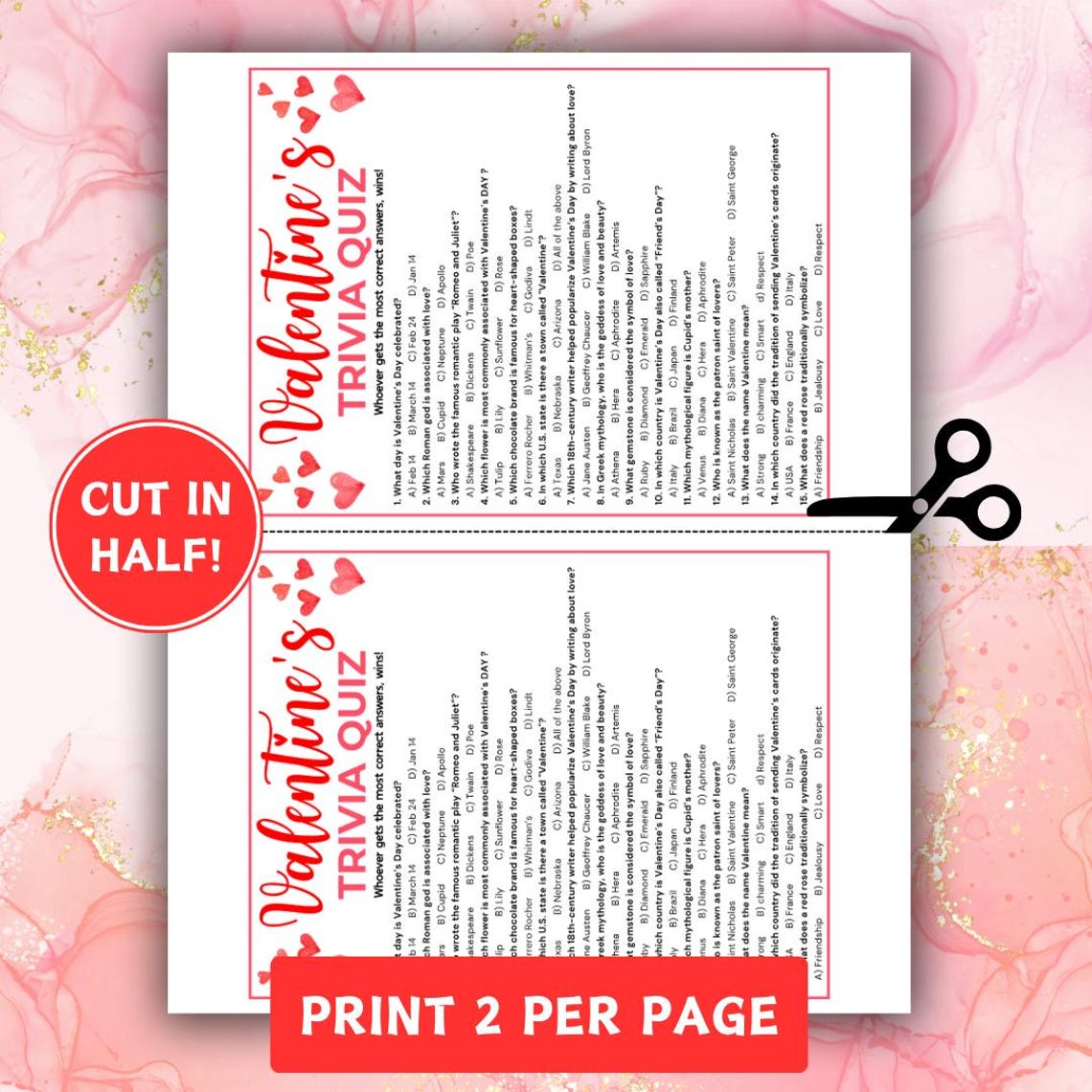 Valentine's Day Trivia Game, Printable Valentines Day Party Game ...