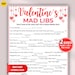 Valentine's Day Mad Libs, Printable Valentines Story, Valentine Party ...