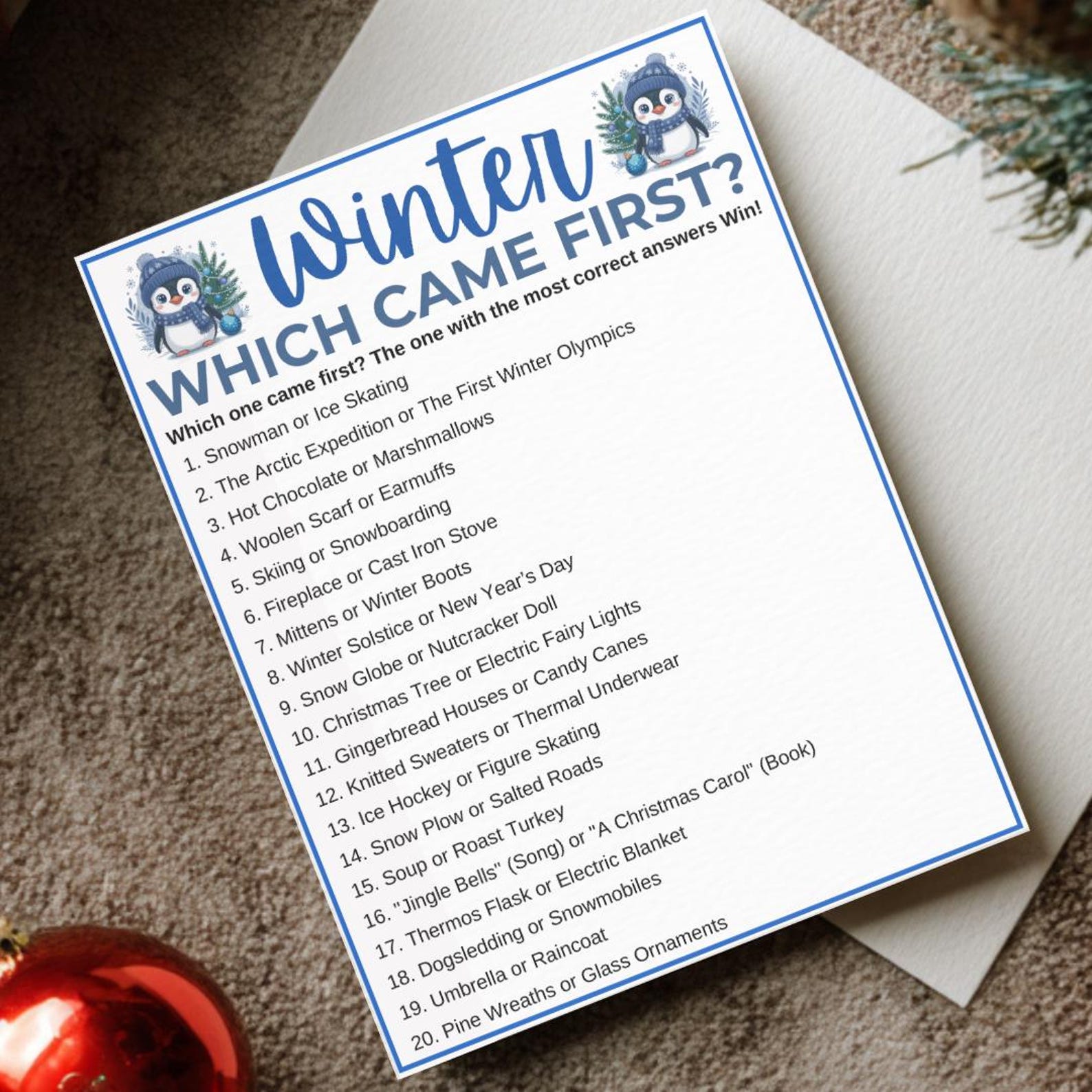 Winter Which Came First Game, Winter Trivia Quiz, Printable Holiday ...
