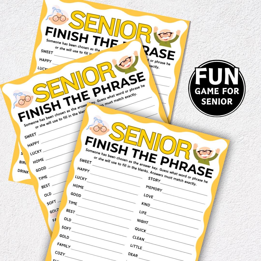 Senior Finish the Phrase Game, Games for Senior Citizens, Seniors ...
