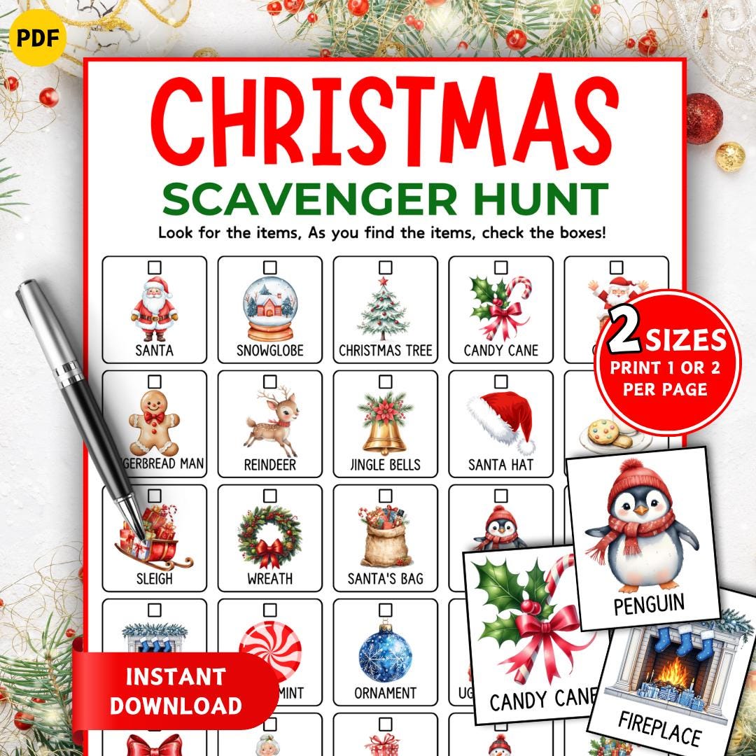 Christmas Scavenger Hunt, Indoor Treasure Hunt, Printable Christmas ...