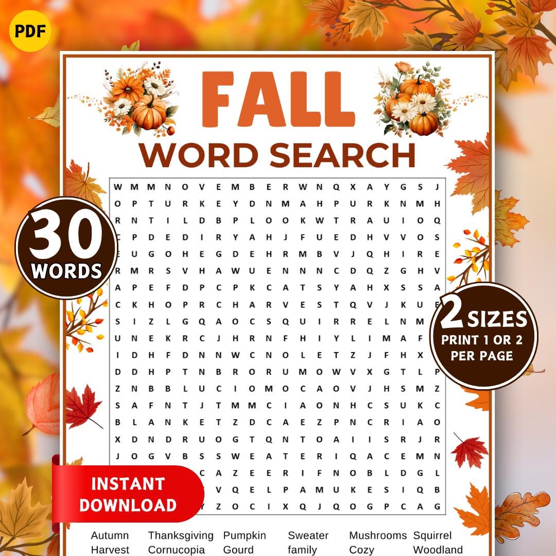 Autumn Word Search Puzzle