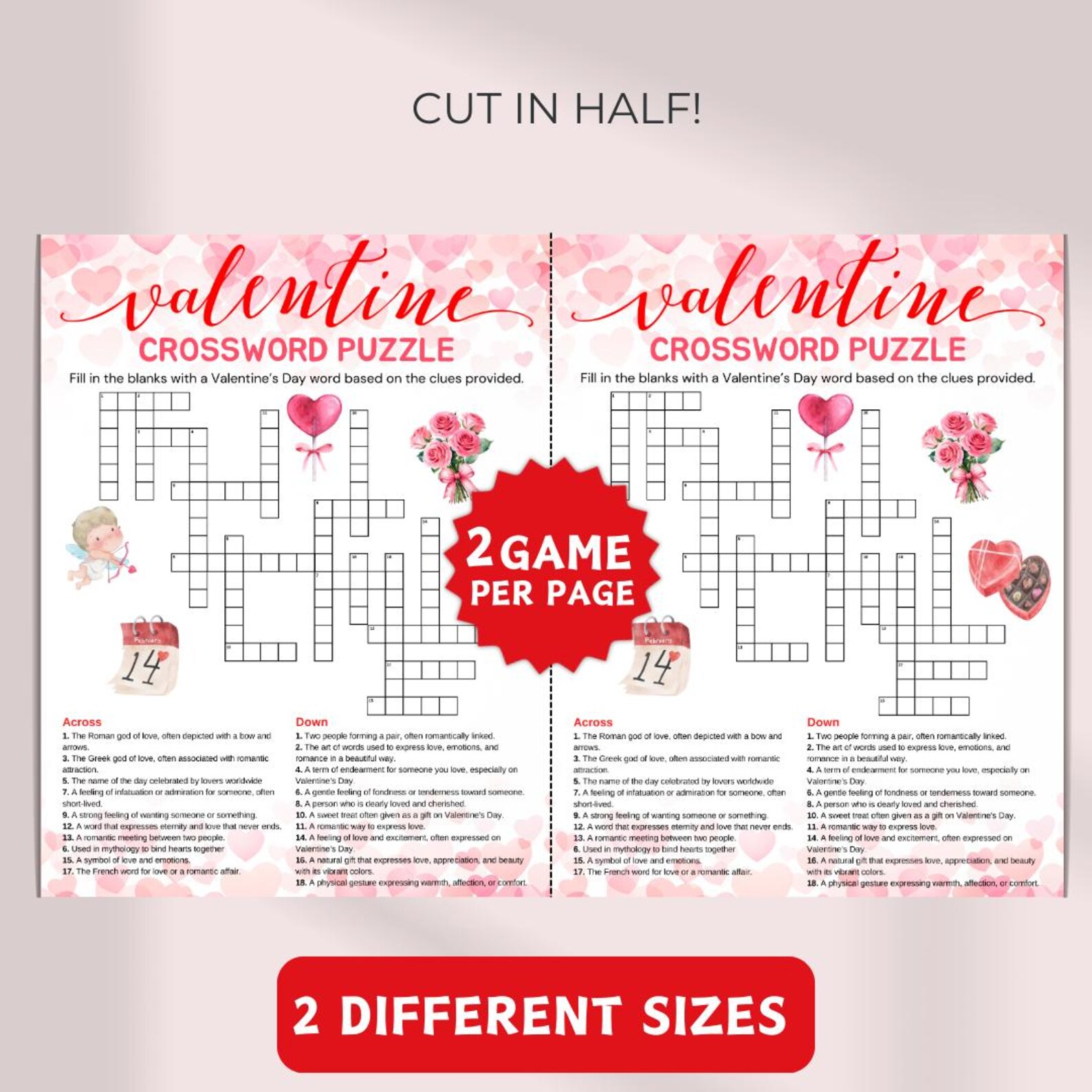 Printable Valentines Day Crossword Puzzle, Valentine Party Game for ...