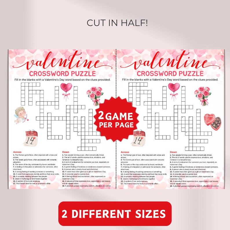 Printable Valentines Day Crossword Puzzle, Valentine Party Game for ...