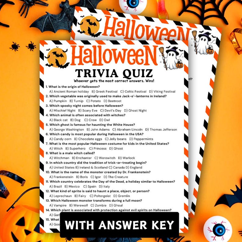 Halloween Trivia Game, Halloween Trivia Quiz, Printable Fun Facts ...