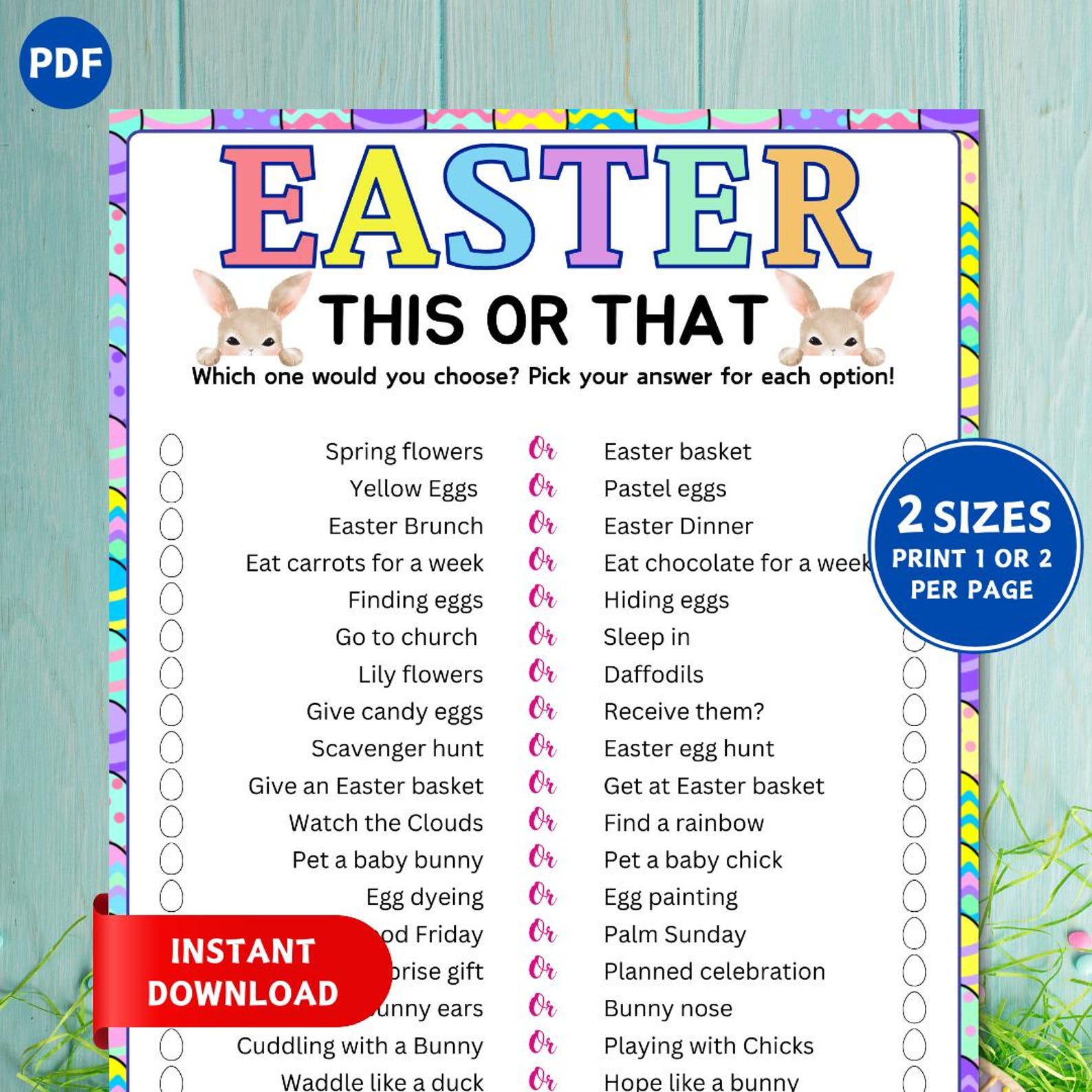 Printable Easter This or That Game, Would You Rather Questions Game ...