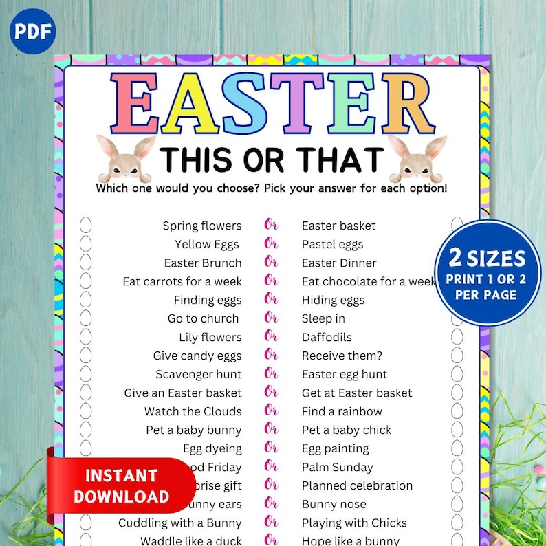 Printable Easter This or That Game, Would You Rather Questions Game ...