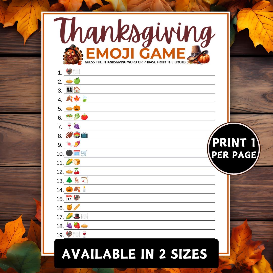 Thanksgiving Emoji Game, Thanksgiving Party Game, Friendsgiving Games ...