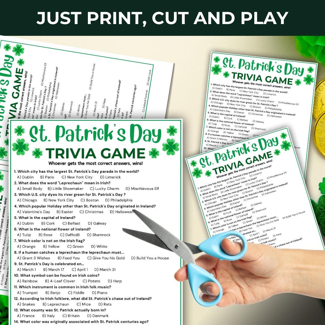 St. Patrick's Day Trivia Game, Printable St Patricks Day Games, Holiday ...
