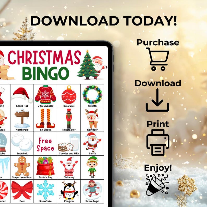 50 Christmas Bingo Cards, Christmas Bingo Game, Christmas Party Games ...