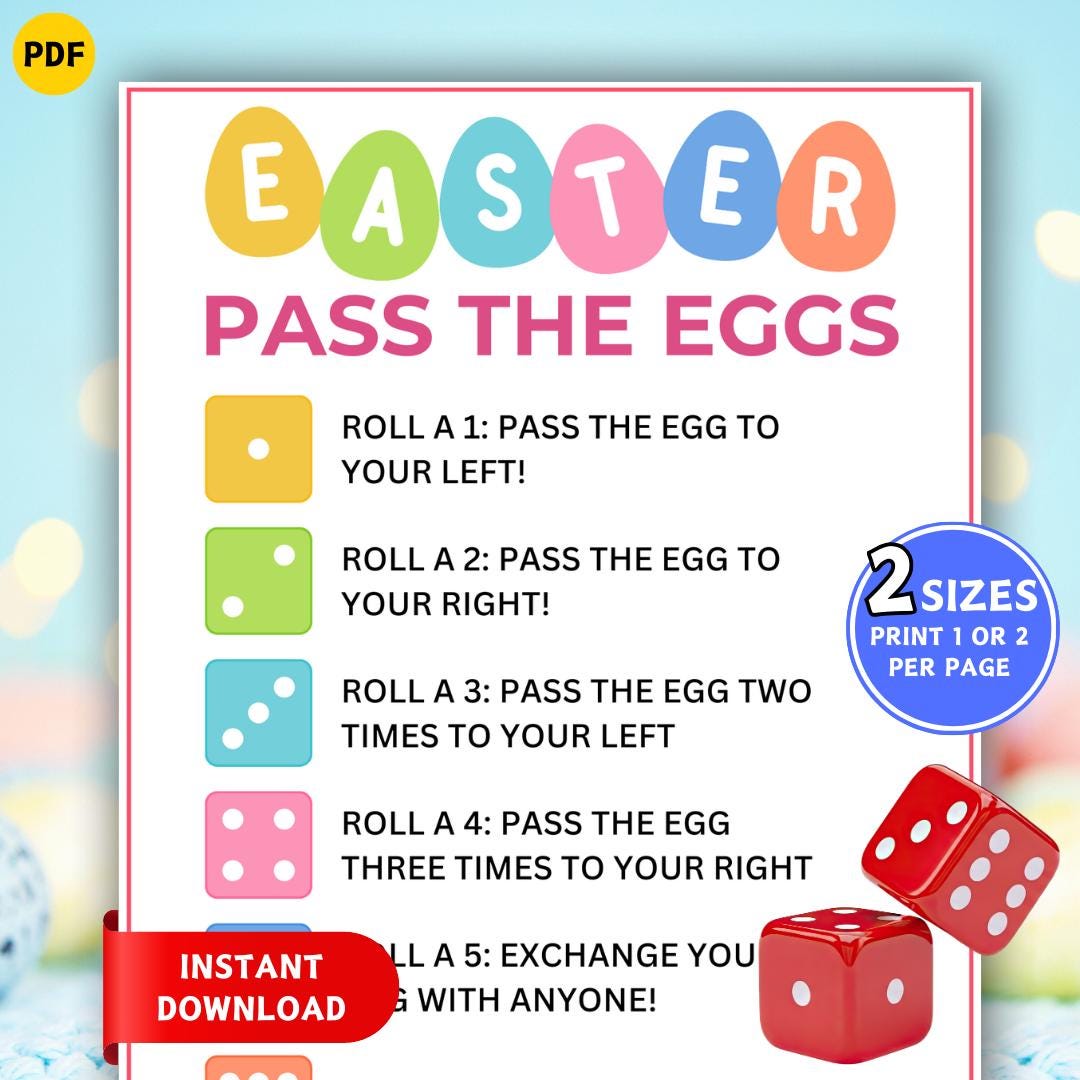 Easter Pass the Eggs Game, Easter Dice Game, Easter Party Games, Left ...